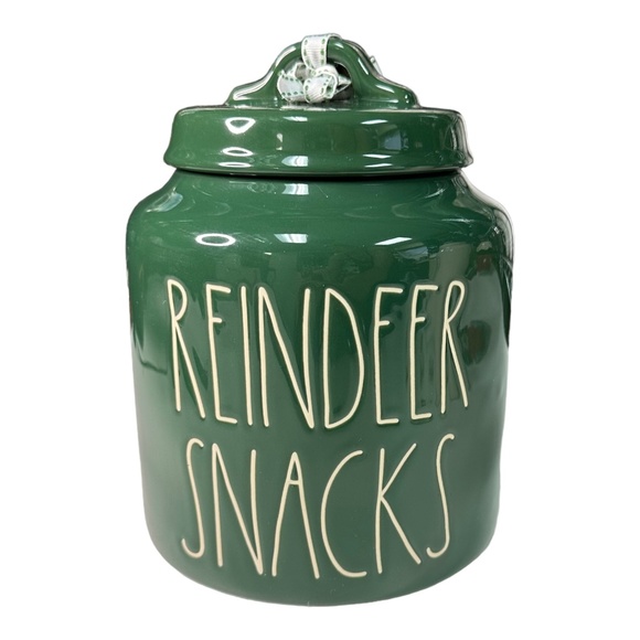 Rae Dunn | Kitchen | Rae Dunn Reindeer Snacks Green Chubby Canister ...